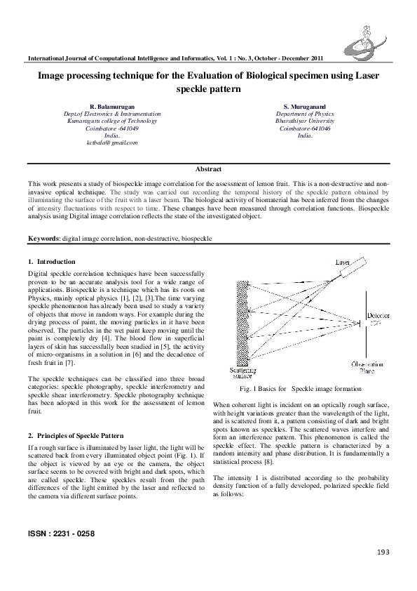 (PDF) Image processing technique for the Evaluation of Biological specimen using Laser speckle ...