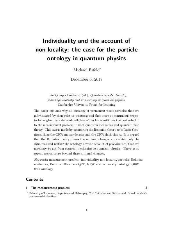 (PDF) Individuality and the account of non-locality: the case for the ...