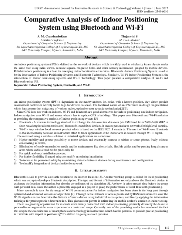 Pdf Comparative Analysis Of Indoor Positioning System Using Bluetooth