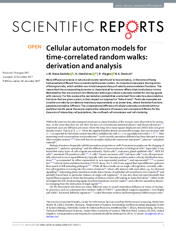 Pdf Cellular Automaton Models For Time Correlated Random Walks