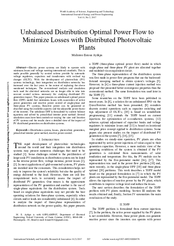(PDF) Unbalanced Distribution Optimal Power Flow