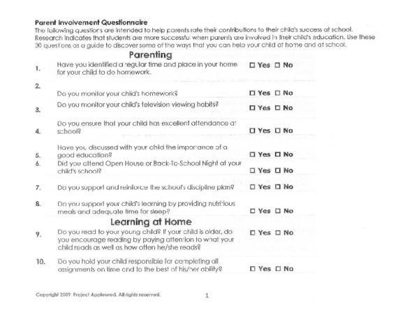 (PDF) Parent Involvement Questionnaire