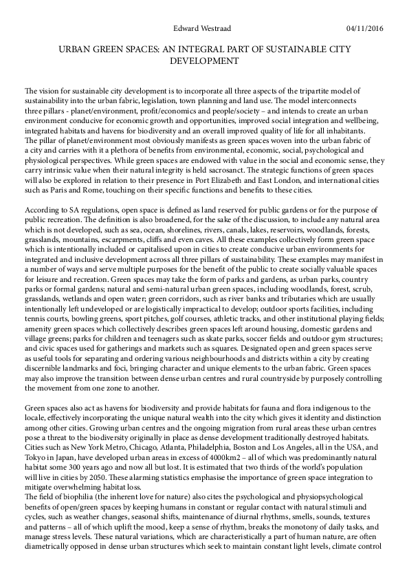 (PDF) URBAN GREEN SPACES: AN INTEGRAL PART OF SUSTAINABLE CITY DEVELOPMENT