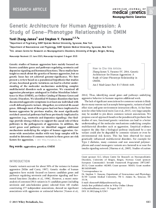 Genetic architecture for human aggression: A study of gene-phenotype ...
