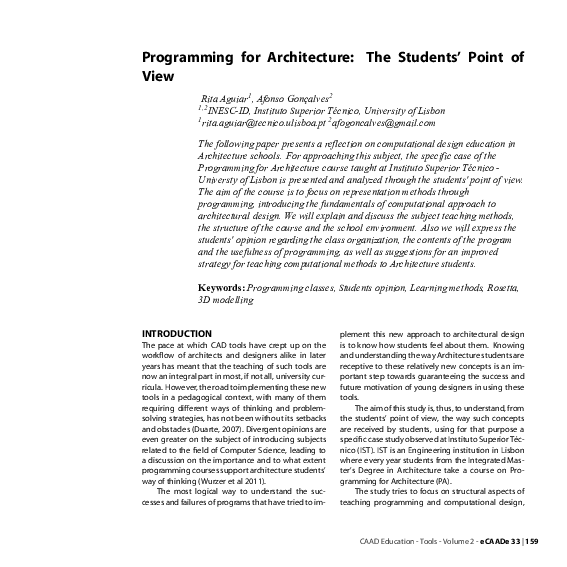 (PDF) Programming for Architecture: The Students' Point of View