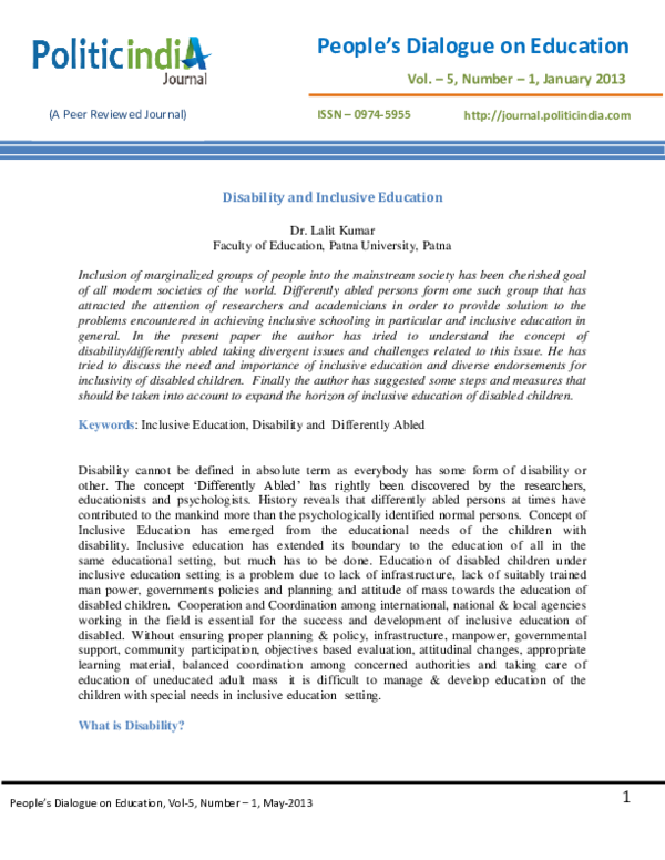 (PDF) Disability and Inclusive Education