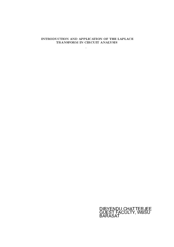 Pdf Introduction And Application Of The Laplace Transform In Circuit Analysis