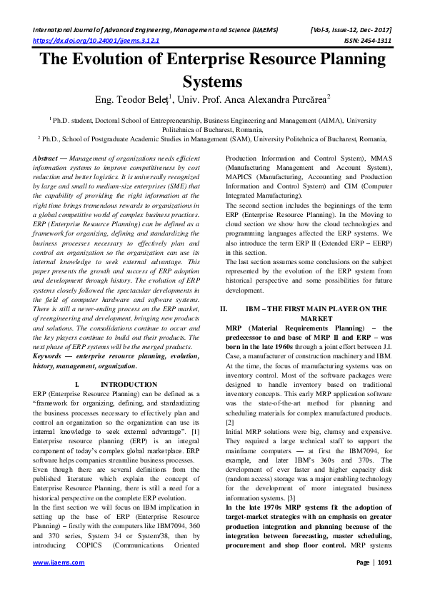 (PDF) The Evolution of Enterprise Resource Planning Systems