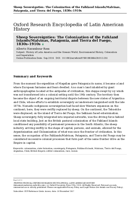 (PDF) 2016. Sheep Sovereignties: The Colonization of the Falkland ...