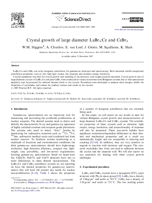 (PDF) Crystal growth of large diameter LaBr3:Ce and CeBr3