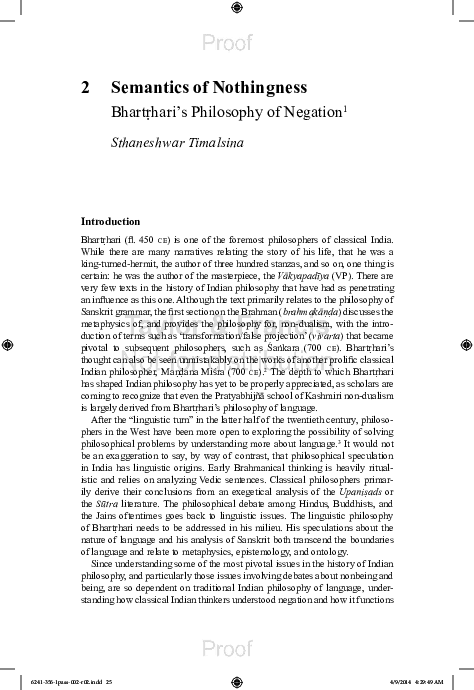 (PDF) Semantics of Nothingness: Bhartṛhari's Philosophy of Negation