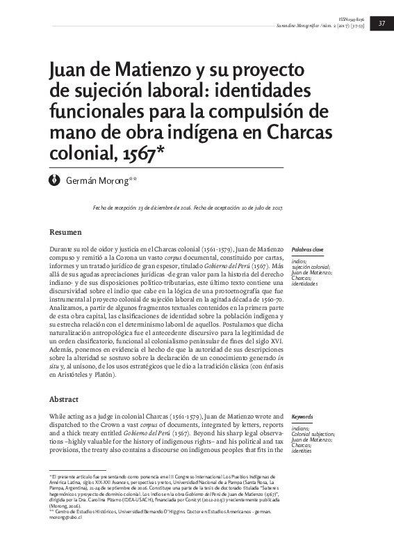 (PDF) Juan de Matienzo y su proyecto de sujeción laboral: identidades ...