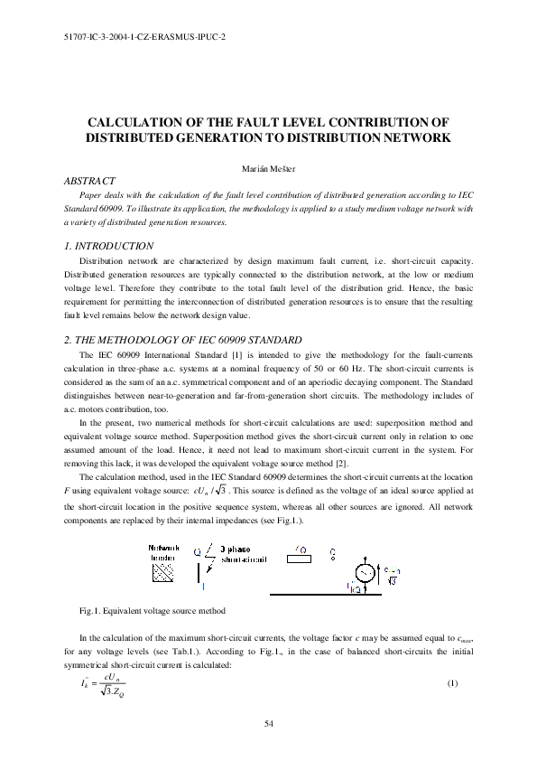 (PDF) CALCULATION OF THE FAULT LEVEL CONTRIBUTION OF DISTRIBUTED GENERATION TO DISTRIBUTION NETWORK