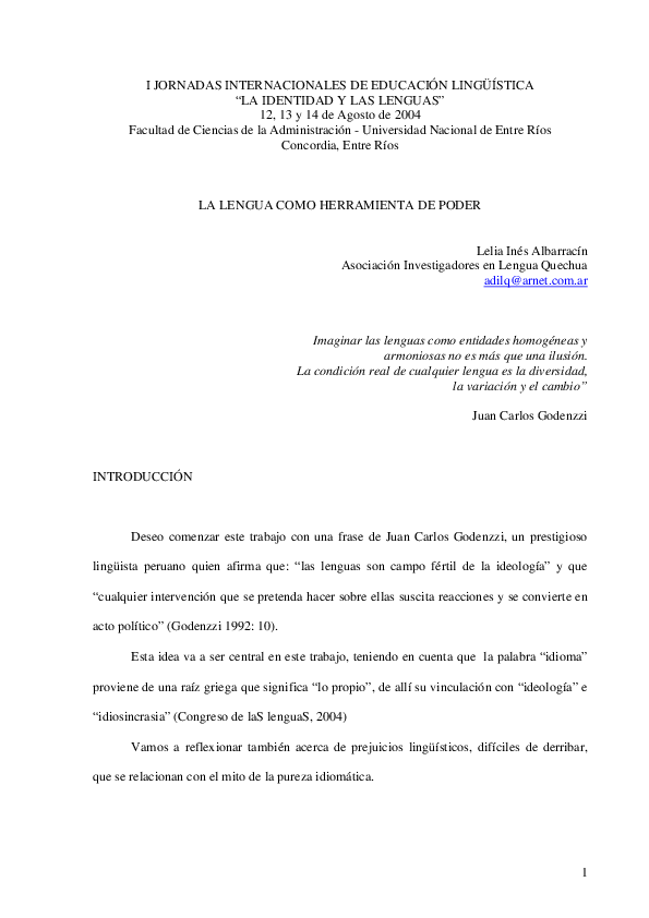 (PDF) La Lengua como herramienta de poder