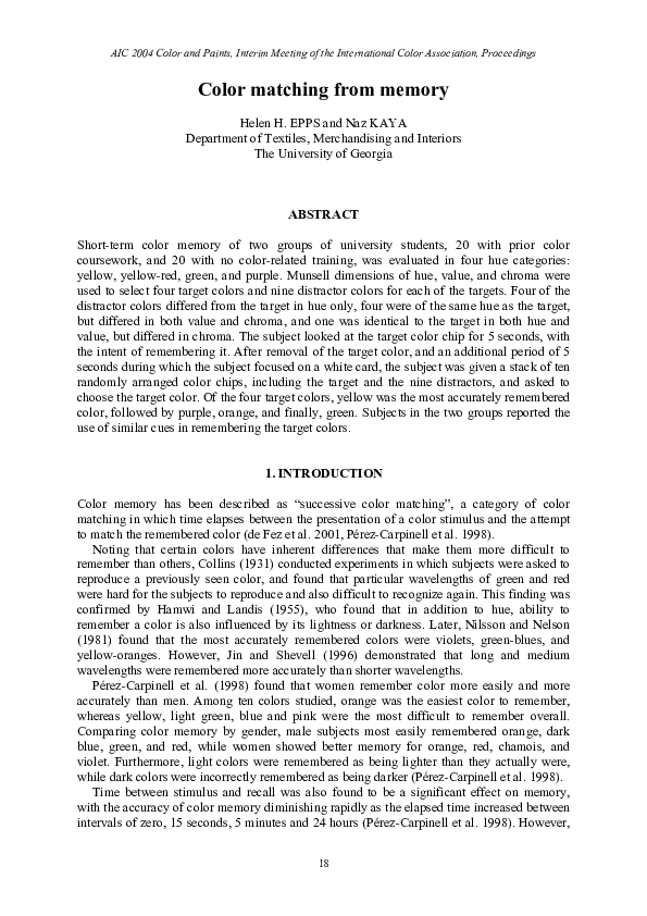 (PDF) Color matching from memory