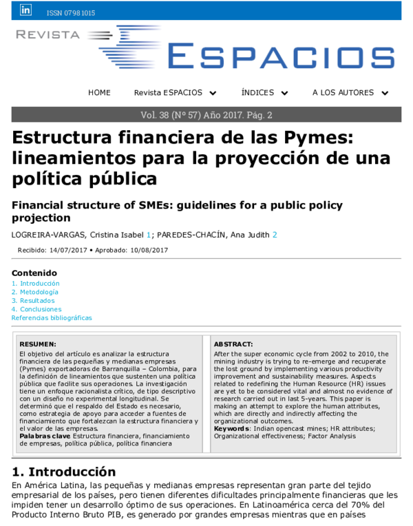 (PDF) Estructura financiera de las Pymes: lineamientos para la ...