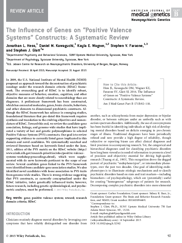 (PDF) The influence of genes on "positive valence systems" constructs ...