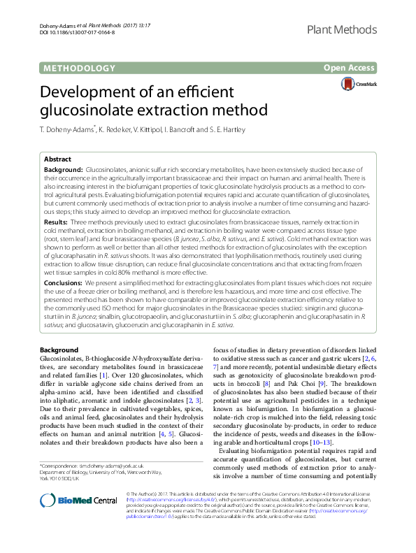 Pdf Development Of An Efficient Glucosinolate Extraction Method