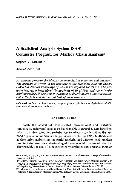 (PDF) A statistical analysis system (SAS) computer program for Markov chain analysis