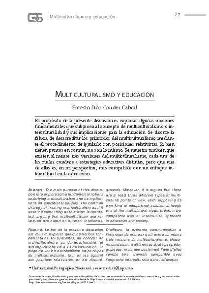(PDF) Multiculturalismo y educación MulticulturalisMo y educación