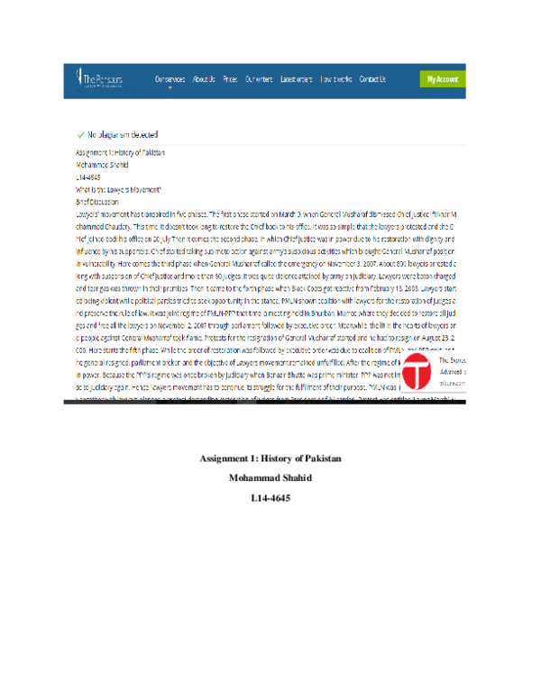 (DOC) Assignment 1: History of Pakistan