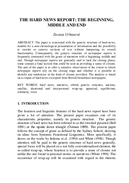 (PDF) THE HARD NEWS REPORT: THE BEGINNING, MIDDLE AND END