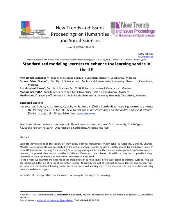 Pdf Standardized Modeling Learners To Enhance The Learning Service In