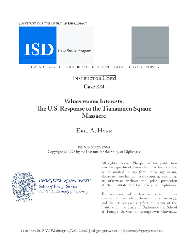 (PDF) Values Vs. Interests: The U.S. Response to the Tienanmen Square ...