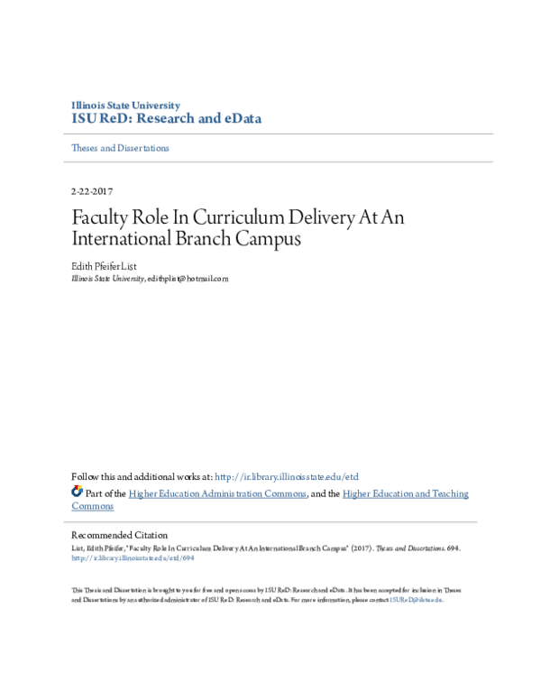 (PDF) Faculty Role In Curriculum Delivery At An International Branch Campus