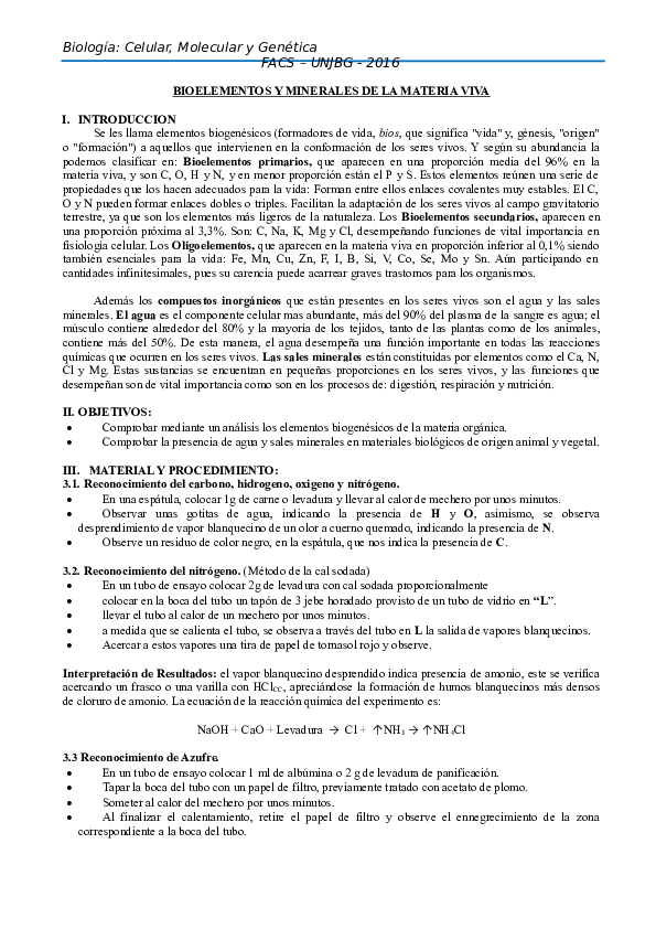 (DOC) BIOELEMENTOS Y MINERALES DE LA MATERIA VIVA