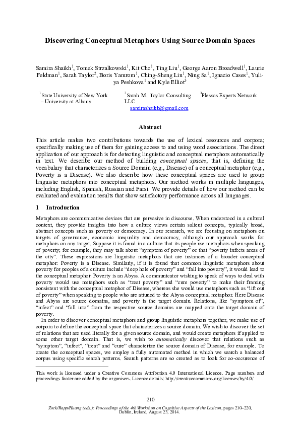 Pdf Discovering Conceptual Metaphors Using Source Domain Spaces