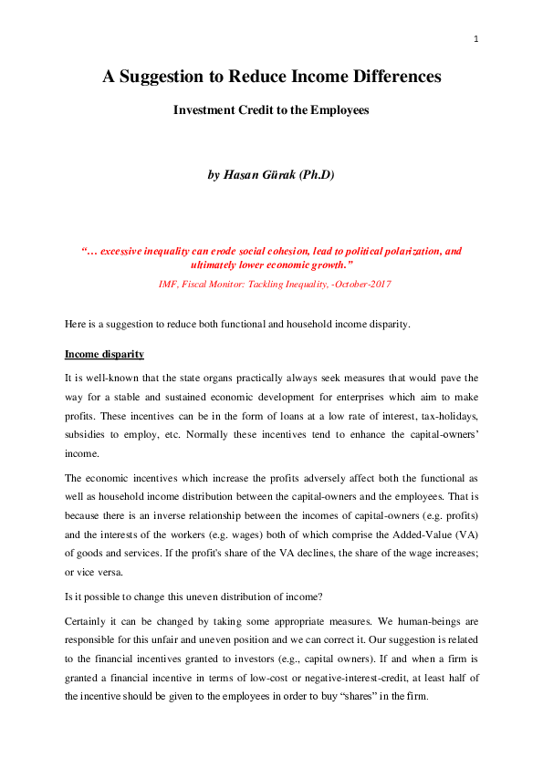 (PDF) A Suggestion to Reduce Income Differences Investment Credit to ...