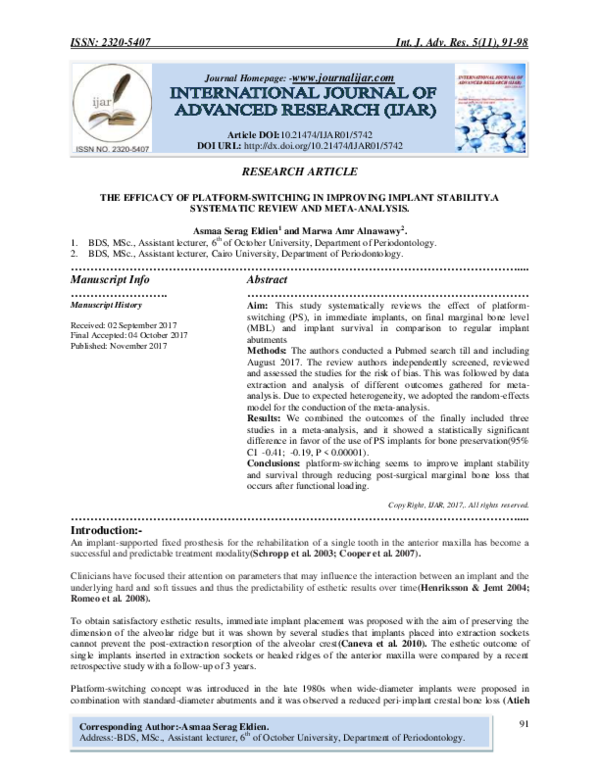 (PDF) THE EFFICACY OF PLATFORM-SWITCHING IN IMPROVING IMPLANT STABILITY ...
