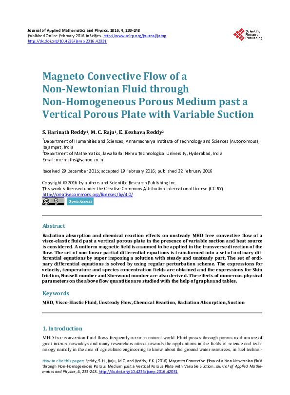 (PDF) Magneto Convective Flow of a Non-Newtonian Fluid through Non ...