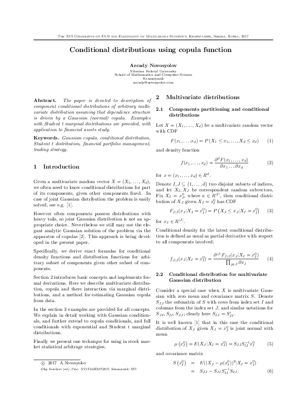 (PDF) Conditional distributions using copula function