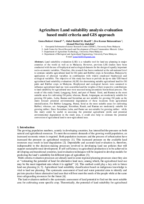 (PDF) Agriculture Land suitability analysis evaluation based multi ...