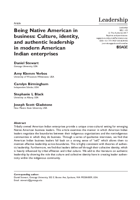 (PDF) Being Native American in business: Culture, identity, and ...