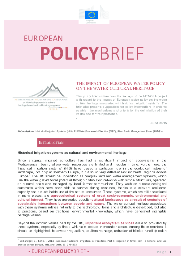 (PDF) European Policy Brief - Water