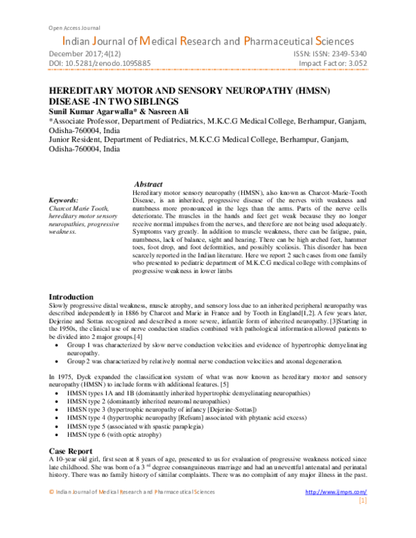 (PDF) HEREDITARY MOTOR AND SENSORY NEUROPATHY (HMSN) DISEASE -IN TWO ...