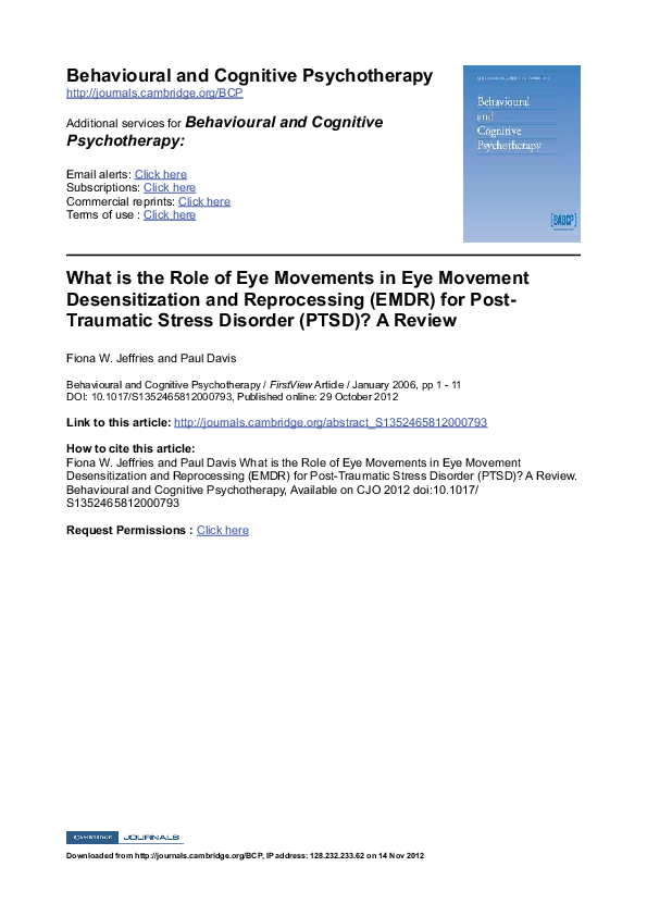 (PDF) Behavioural and Cognitive Psychotherapy What is the Role of Eye ...
