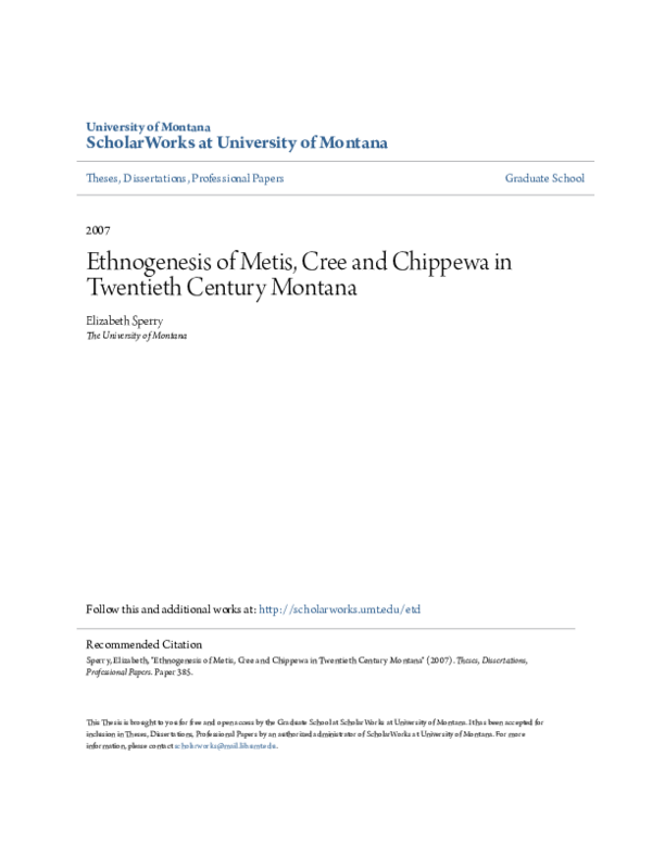 (PDF) Ethnogenesis of Metis, Cree and Chippewa in Twentieth Century Montana