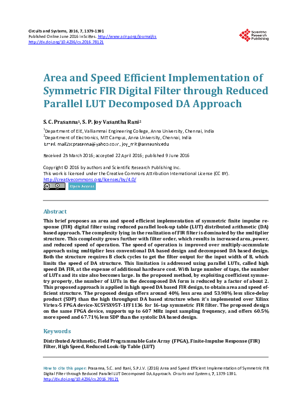 Pdf Area And Speed Efficient Implementation Of Symmetric Fir Digital Filter Through Reduced