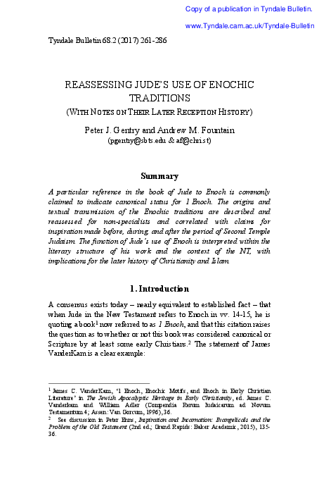 (PDF) REASSESSING JUDE'S USE OF ENOCHIC TRADITIONS (With Notes On Their ...