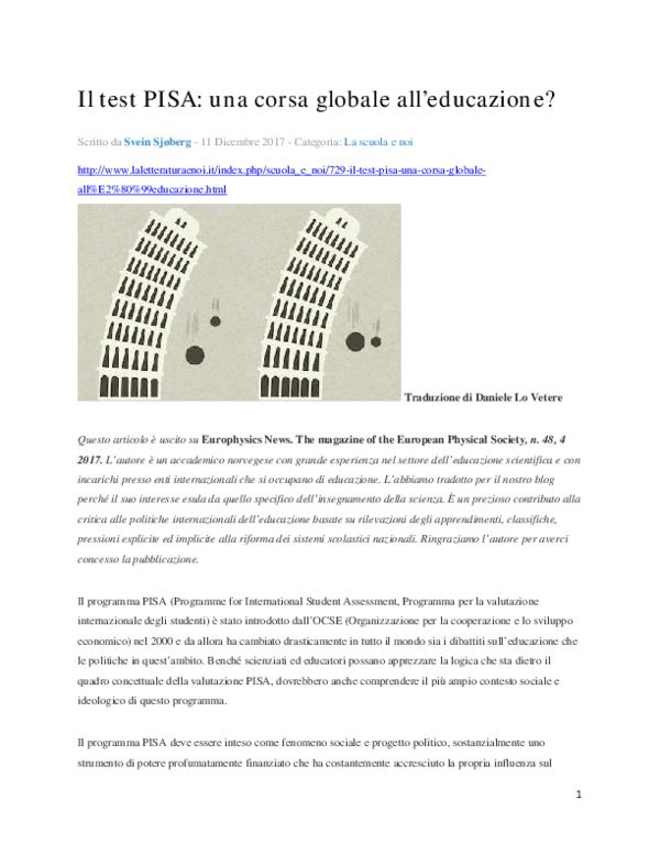 (PDF) Il test PISA: una corsa globale all’educazione?