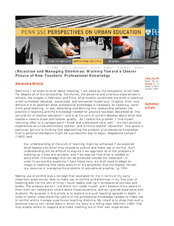 (PDF) (Re)action and Managing Dilemmas: Working Toward a Clearer ...