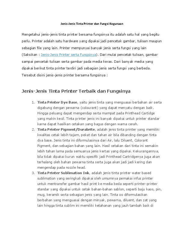 (DOC) Jenis-Jenis Tinta Printer dan Fungsi Kegunaan