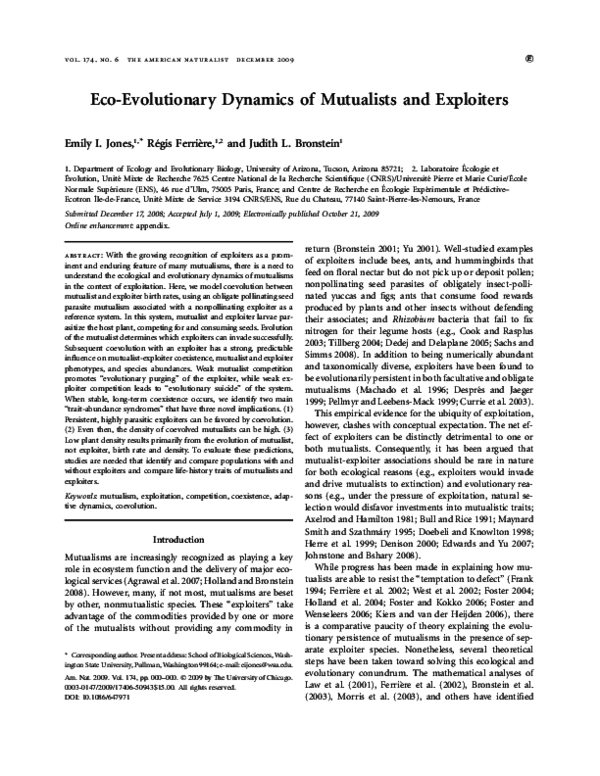 (PDF) Eco-evolutionary dynamics of mutualists and exploiters