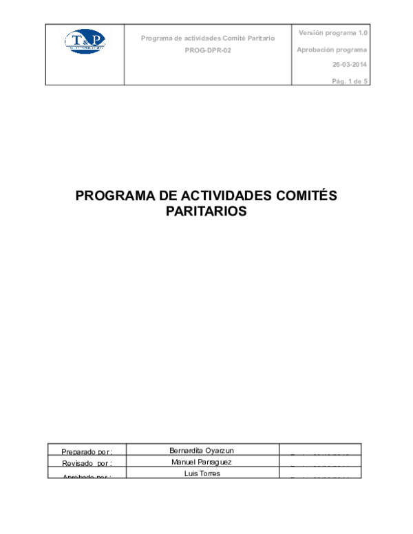 (DOC) PROGRAMA DE ACTIVIDADES COMITÉS PARITARIOS