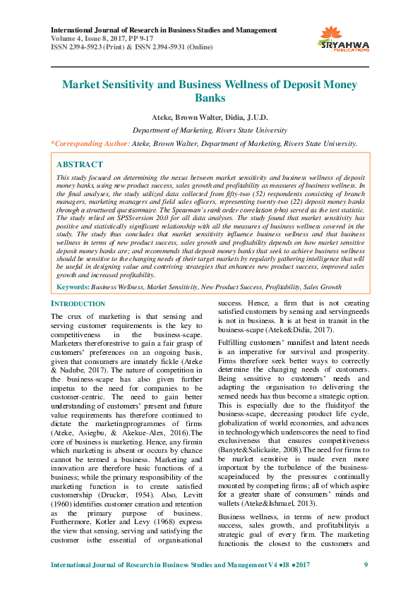 (PDF) Market Sensitivity and Business Wellness of Deposit Money Banks