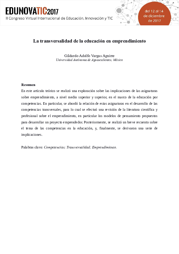 (PDF) La transversalidad de la educación en emprendimiento